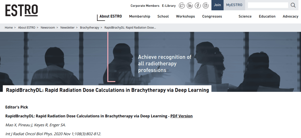 Our paper " RapidBrachyDL: Rapid Radiation Dose Calculations in Brachytherapy via Deep Learning ...