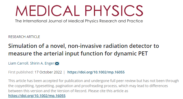 Congratulations Liam Carroll for his publication "Simulation of a novel, non-invasive radiation ...