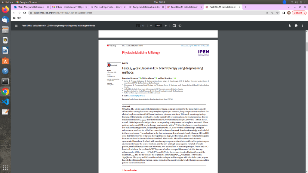 Congratulations to Francisco for his paper "Fast DM,M calculation in LDR brachytherapy using ...