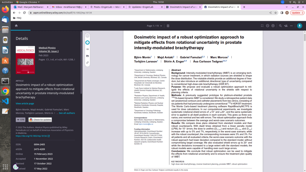Congratulations Bjorn Moren and Majd Antaki for their publication "Dosimetric impact of a robust ...